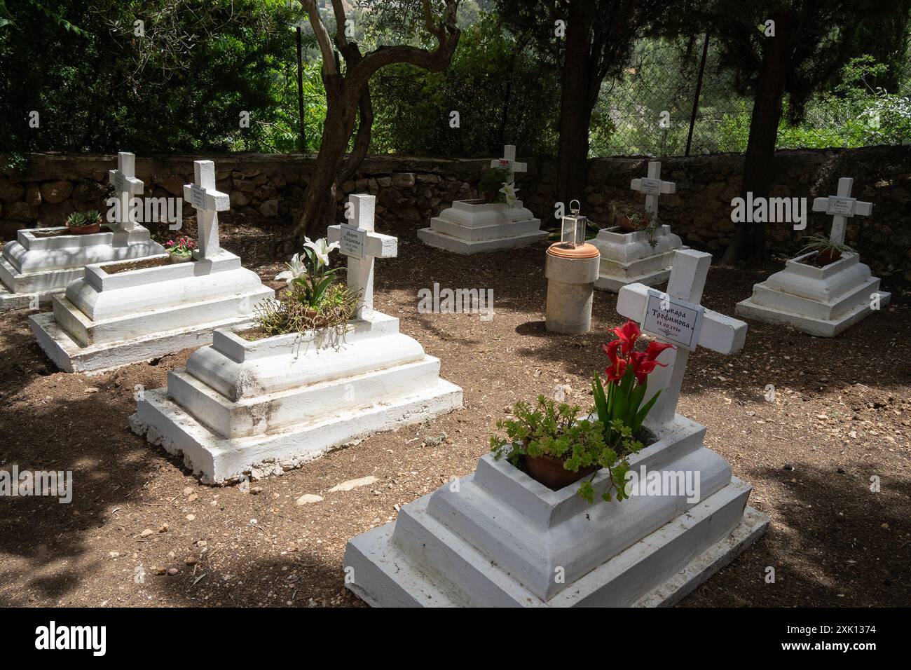 Jerusalem, Israel - May 11th, 2024: A nun cemetery in the Gorny Russian ...