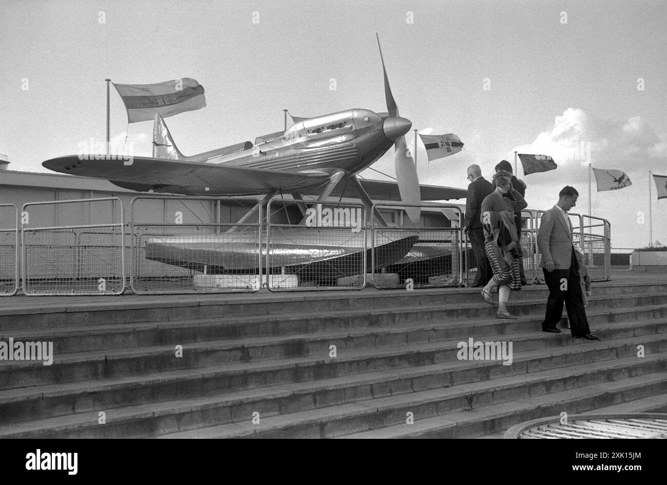 Heathrow, London. 1957 – Visitors looking at the Supermarine S.6B ...