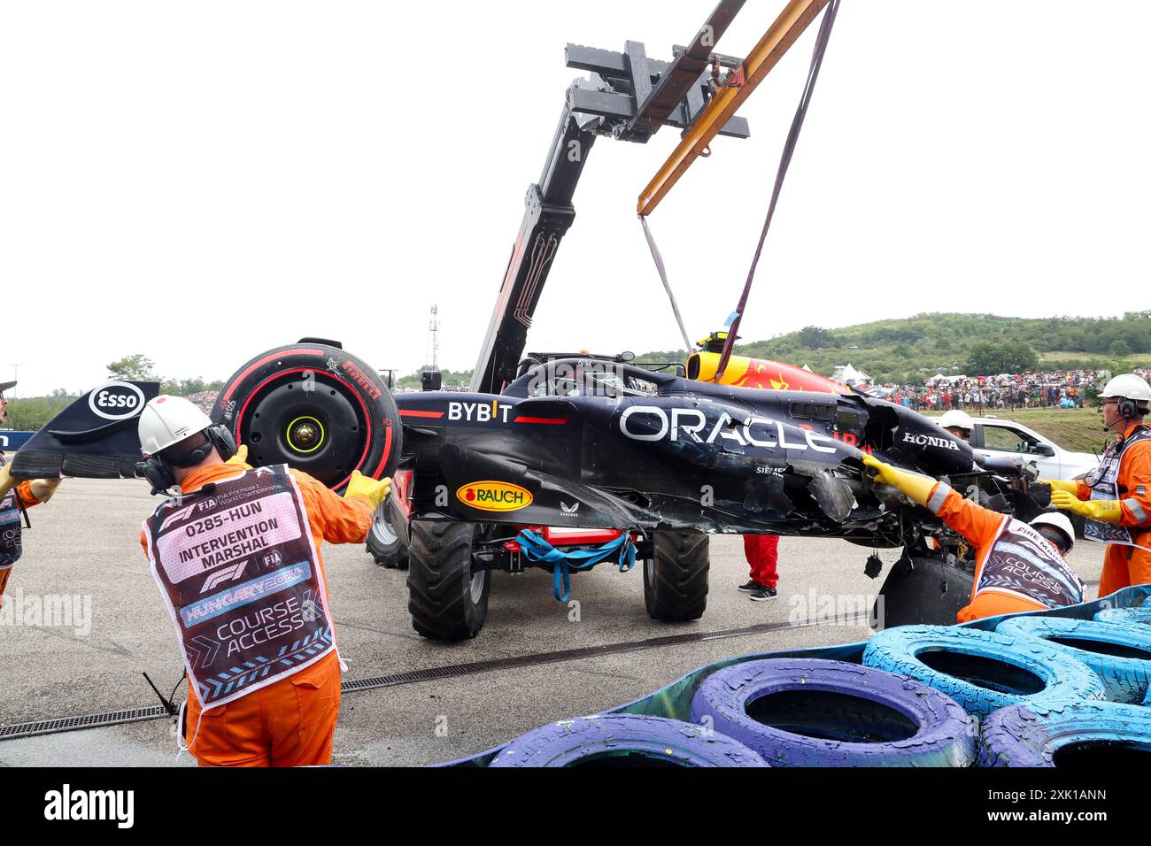 Budapest, Hungary. 20th July, 2024. Damaged car of #11 Sergio Perez ...