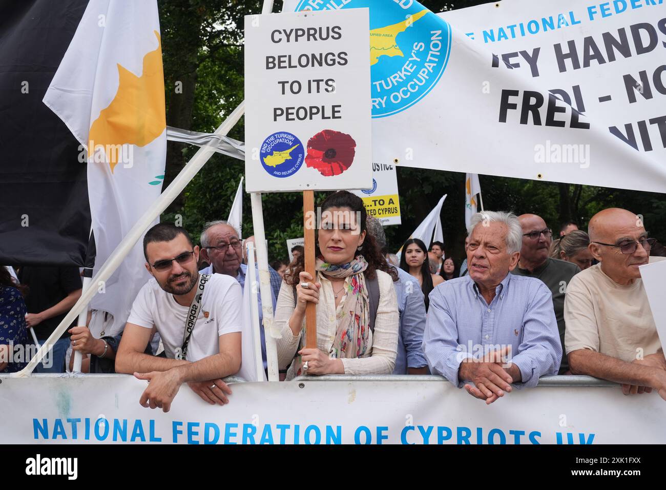 Members of The National Federation of Cypriots in the UK protest for a ...
