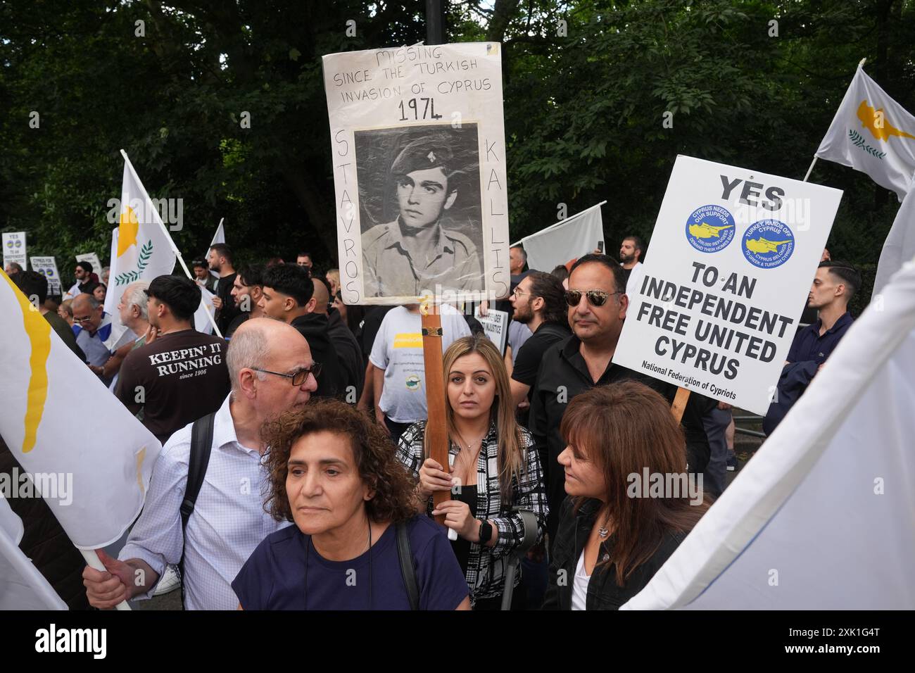 Members of The National Federation of Cypriots in the UK protest for a ...