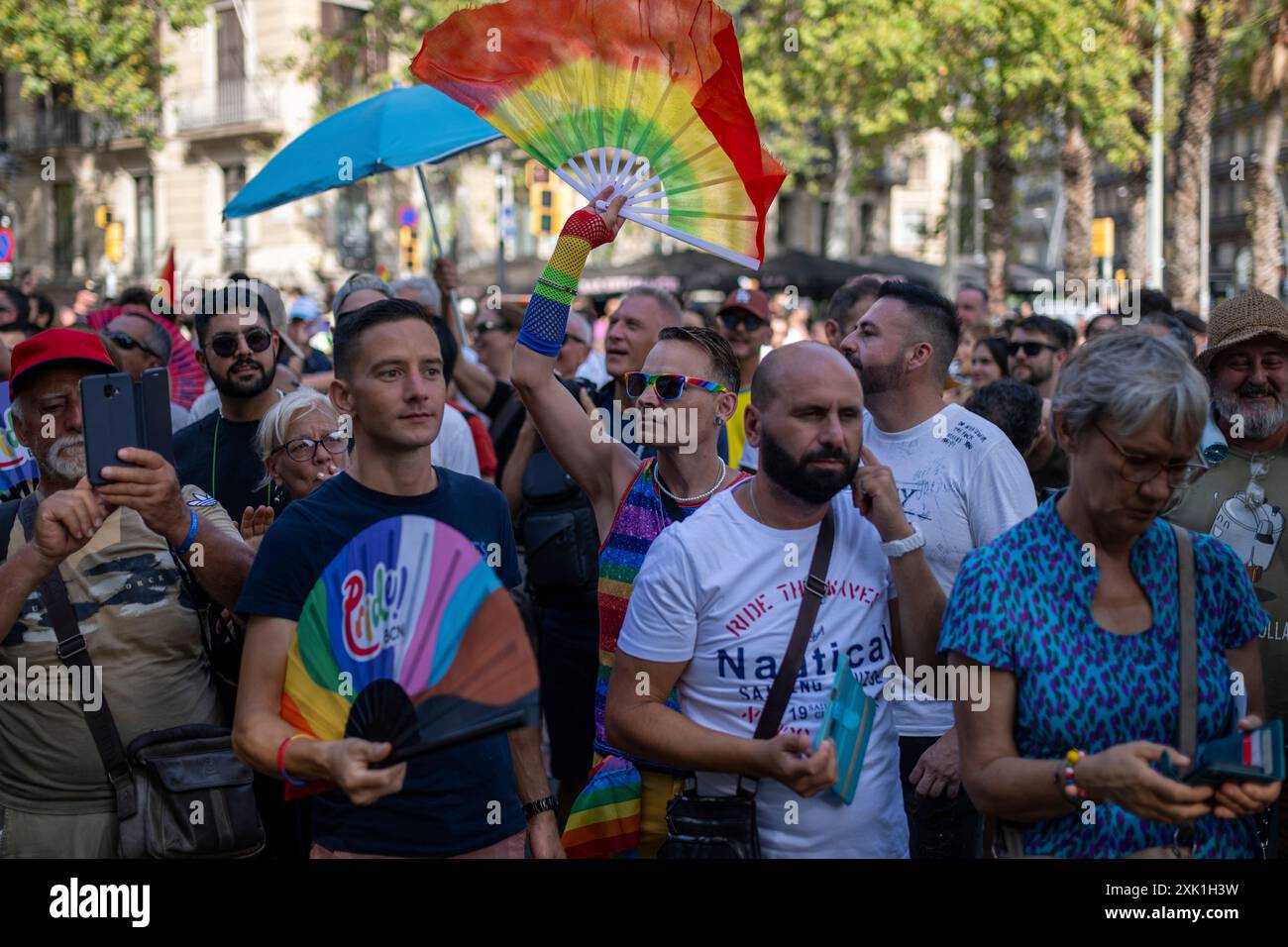 Dozens of people during a Pride Barcelona 2024 demonstration on July 20 ...