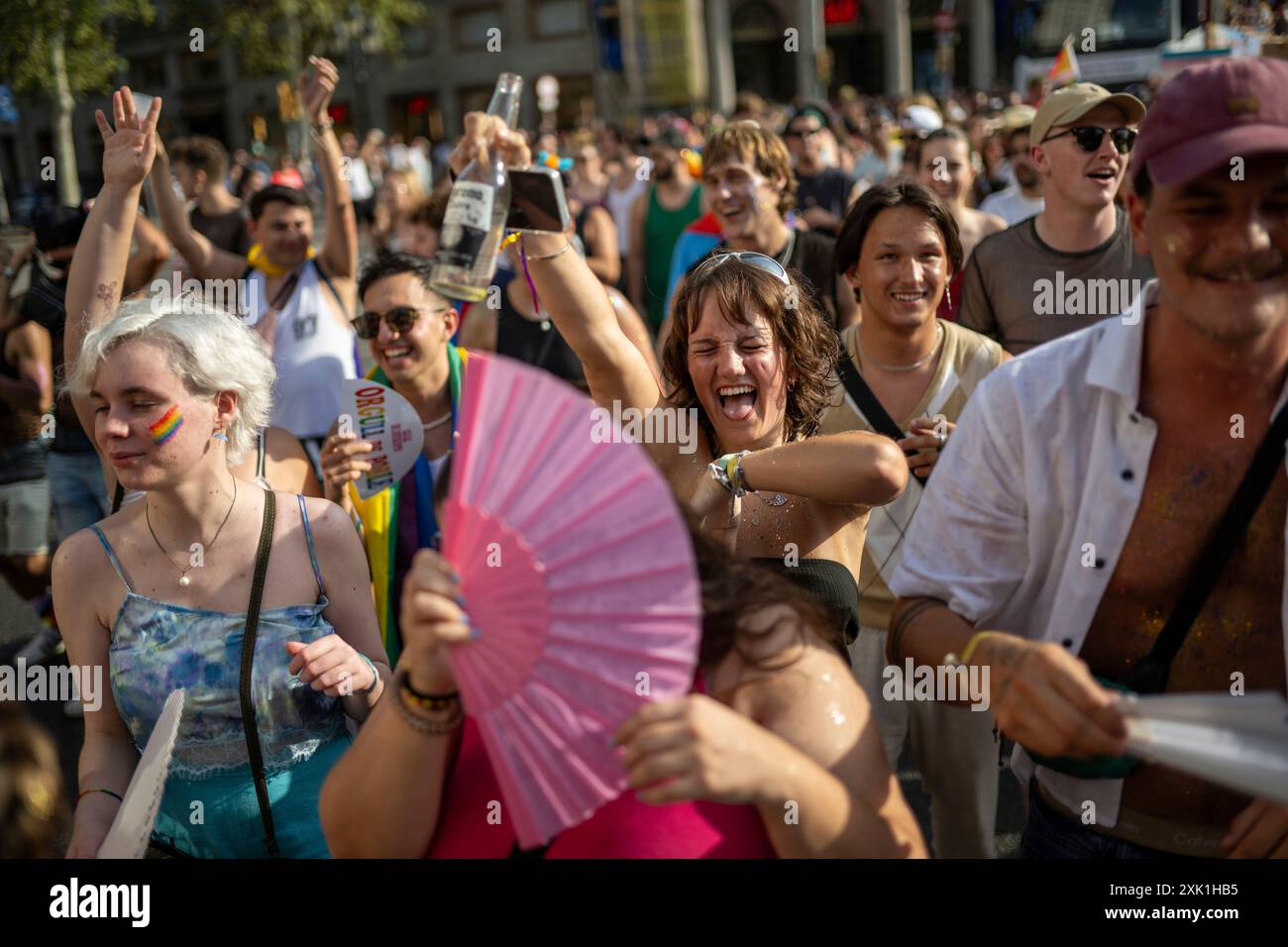 Dozens of people during a Pride Barcelona 2024 demonstration on July 20 ...