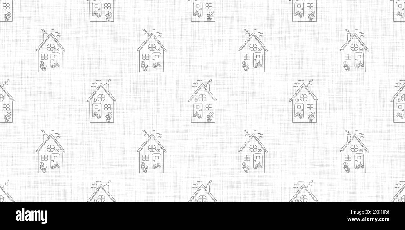 White neutral minimal house motif with Linen effect texture for baby ...