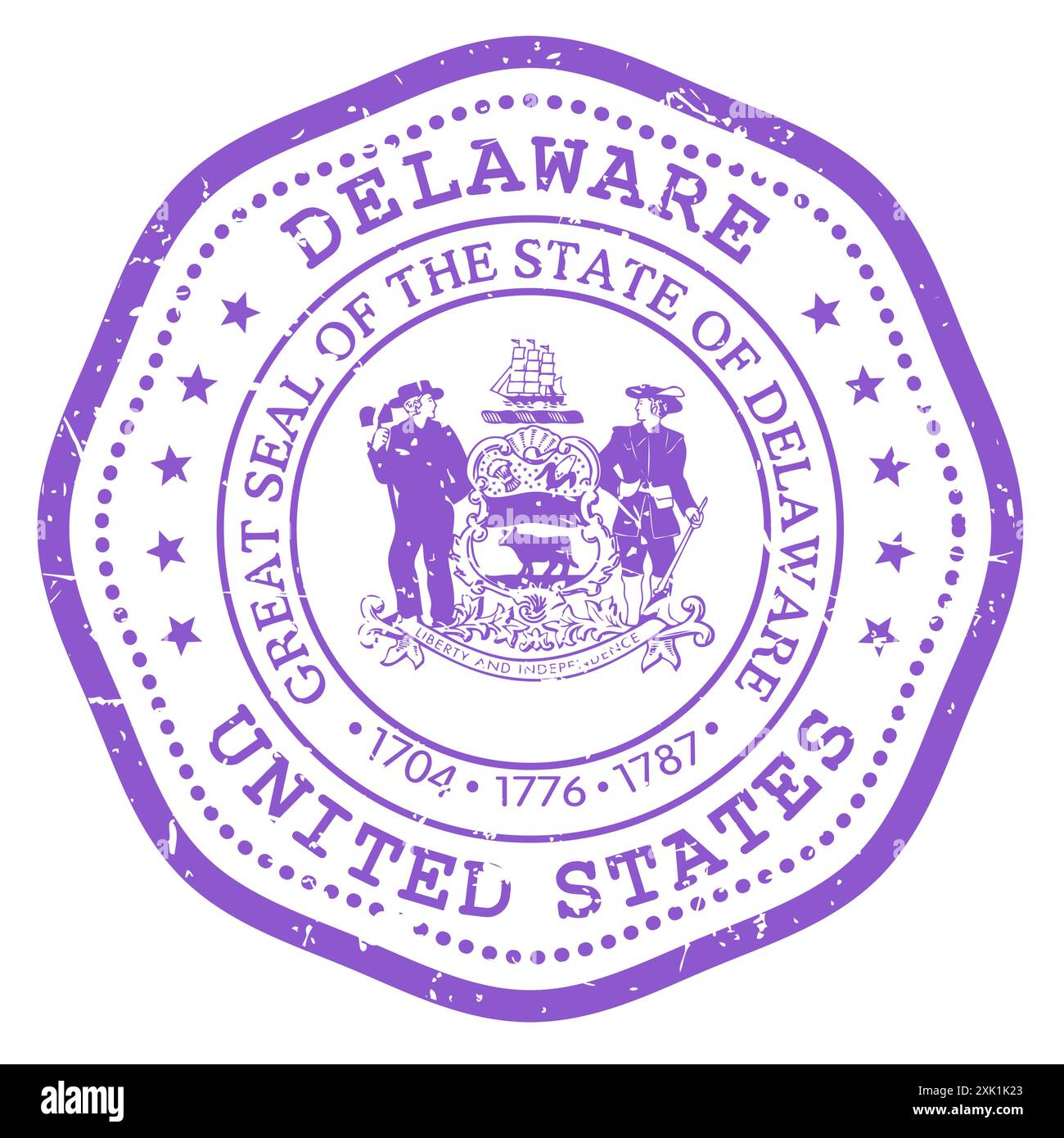Delaware state stamp with seal, USA travel stamp, shabby postmark of ...