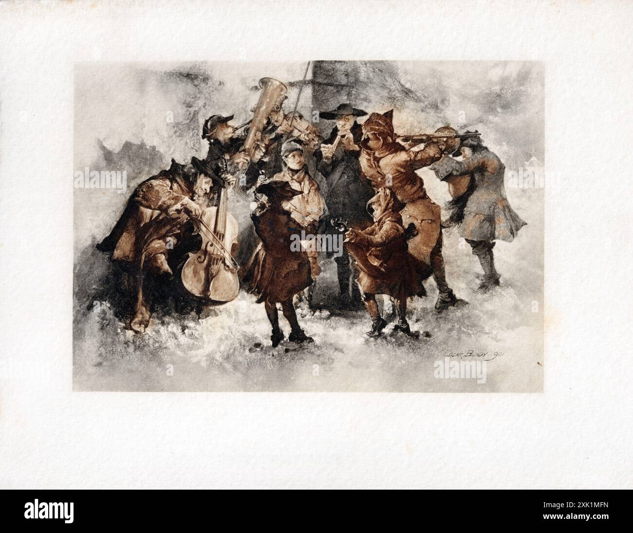 Colour lithograph by Edgar Bundy (1862-1922) sent by Thomas J. Barratt ...