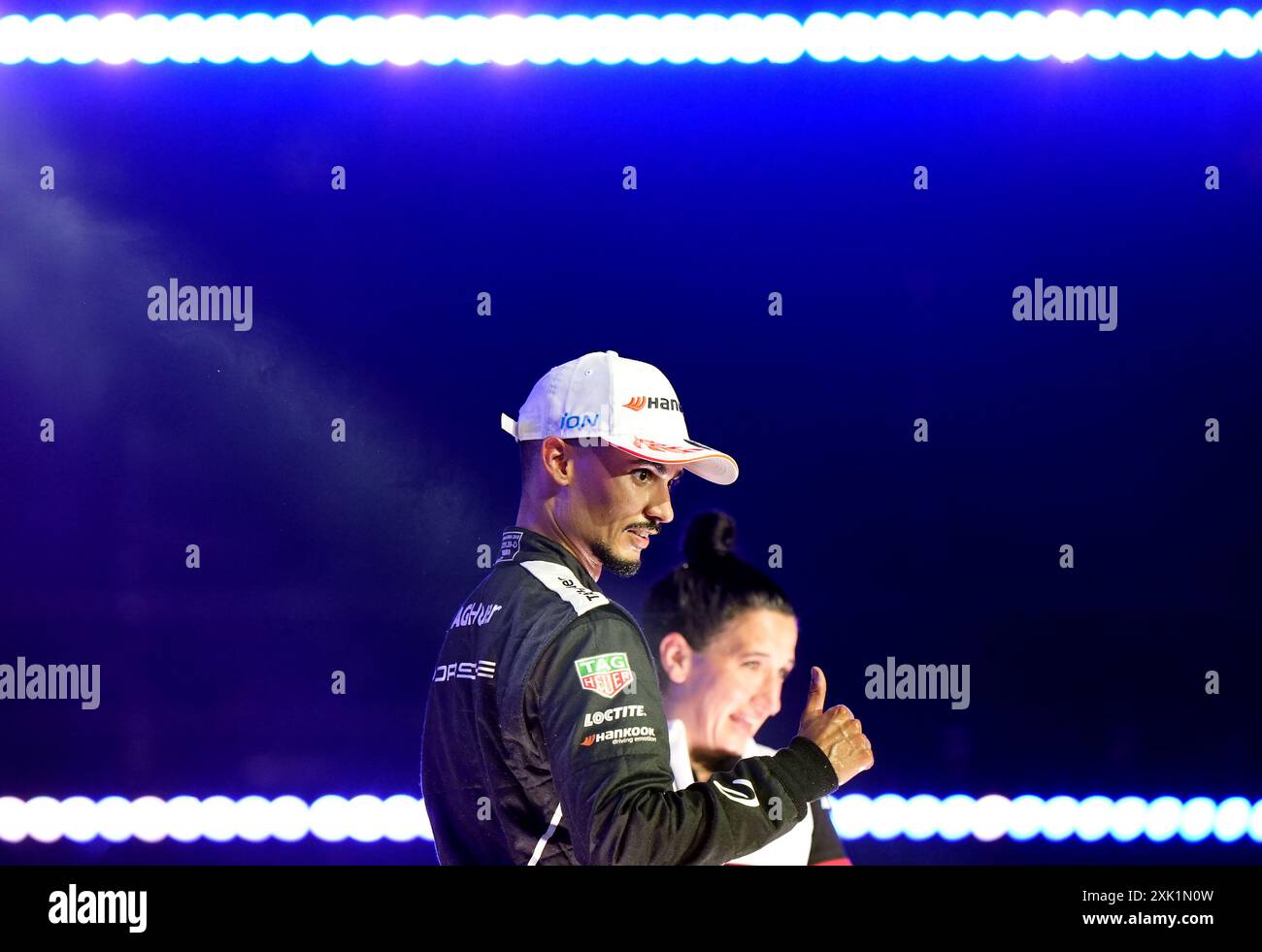TAG Heuer Porsche Formula E Team's Pascal Wehrlein on the podium on day ...