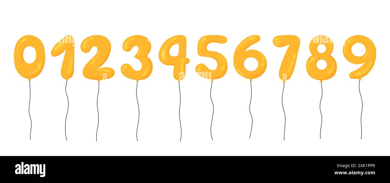 Balloons numbers vector set. Flat style helium balloons isolated on ...