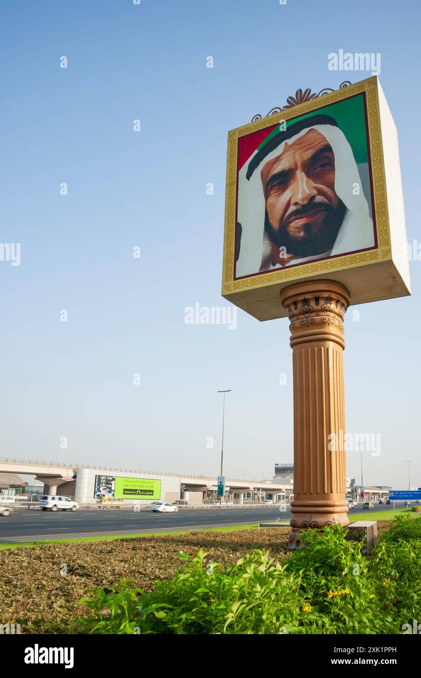 Poster of Sheikh Zayed in Dubai, UAE on June 17, 2011, honoring the ...