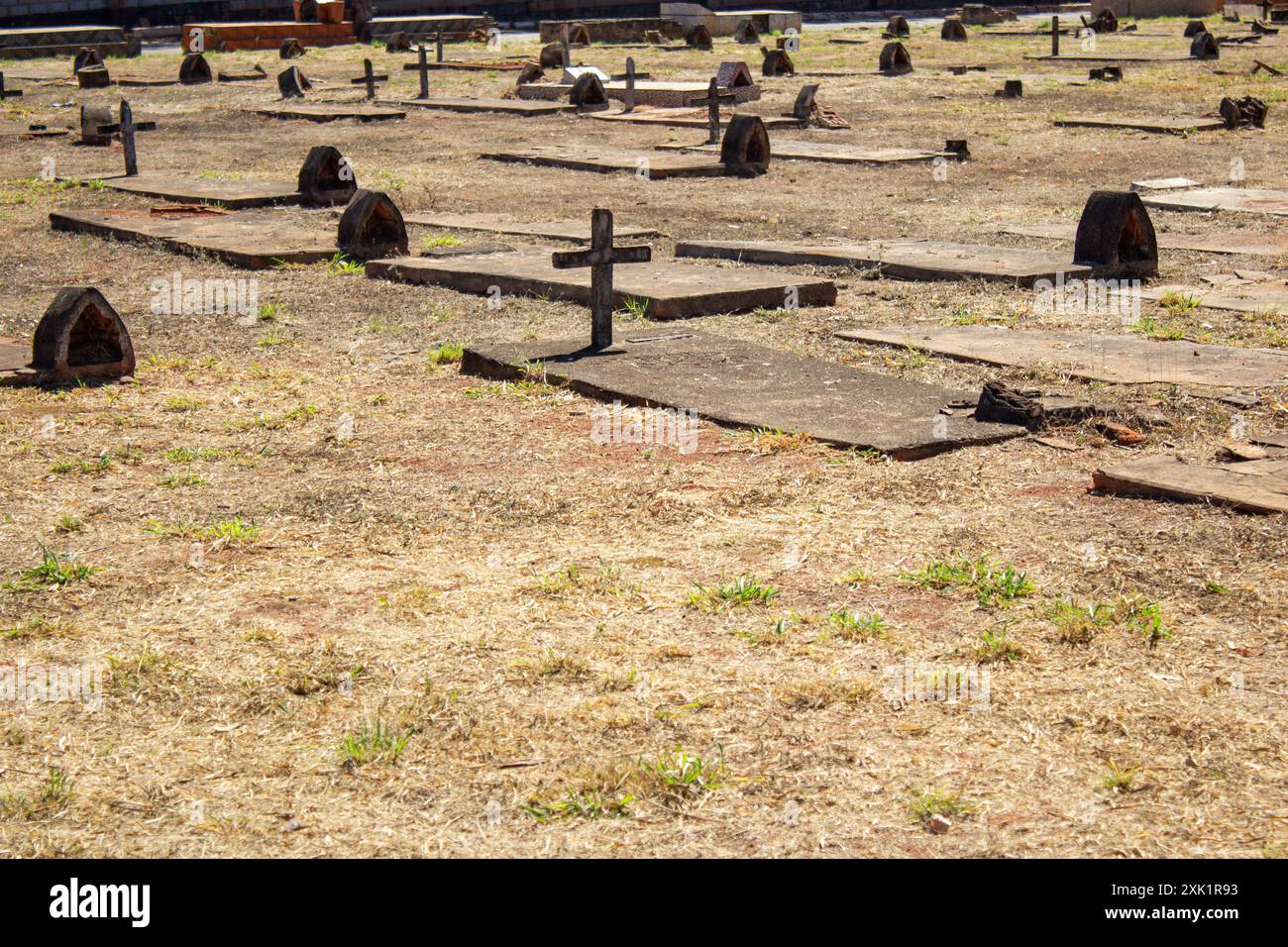 Goiania, Goias, Brazil – July 20, 2024: Several simple tombs with ...