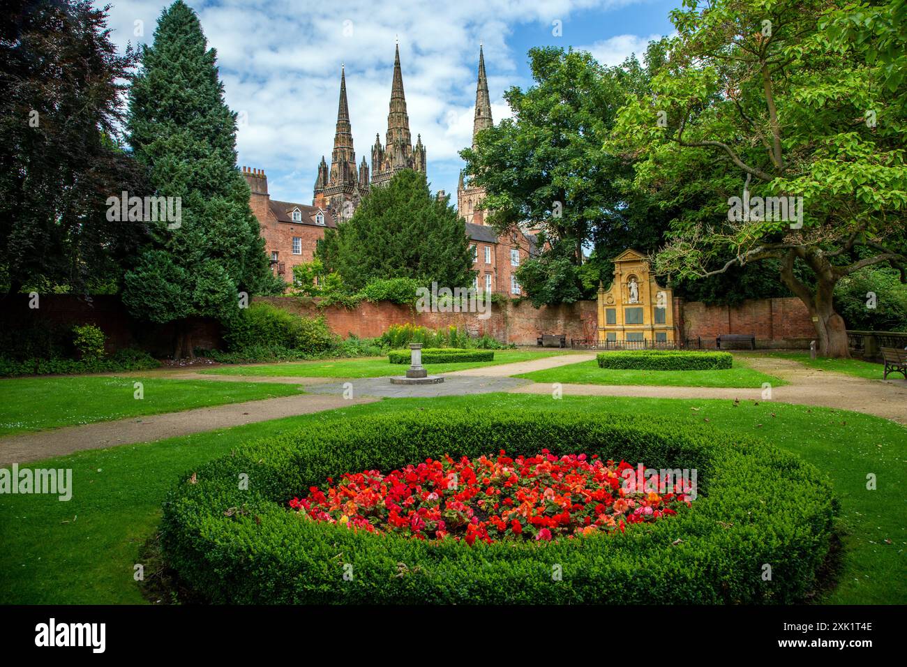 The three spires of Lichfield Cathedral in the the Staffordshire city ...