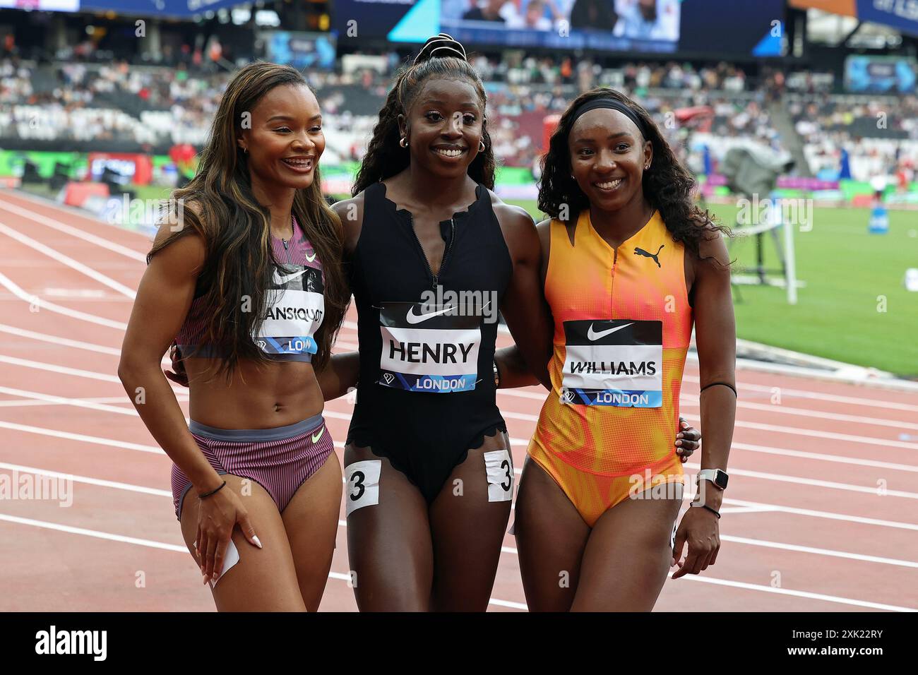 London, UK. 20th July, 2024. Top Three in the 100m (National) Imani LANSIQUOT, Desiree HENRY ...