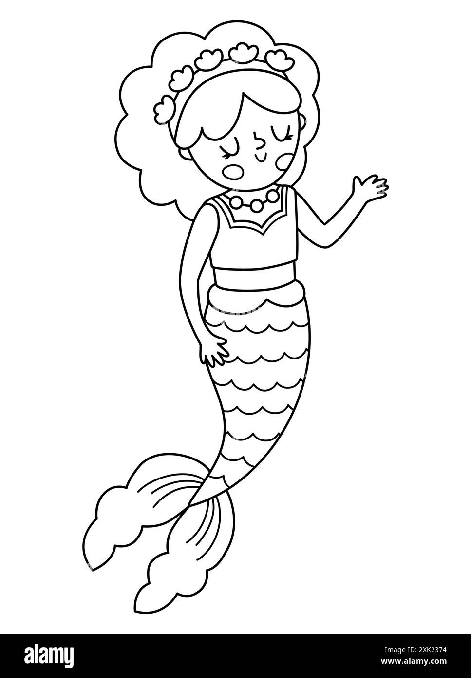 Fairy tale black and white vector mermaid. Fantasy fish girl isolated ...