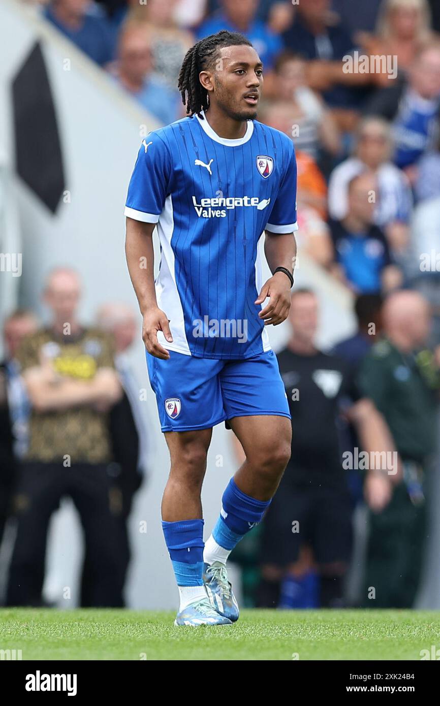 Chesterfield UK. 20th July 2024. Lewis Gordon of Chesterfield during the Chesterfield FC v Sheffield United FC pre season friendly match at the SMH Group Stadium Chesterfield England United Kingdom on...