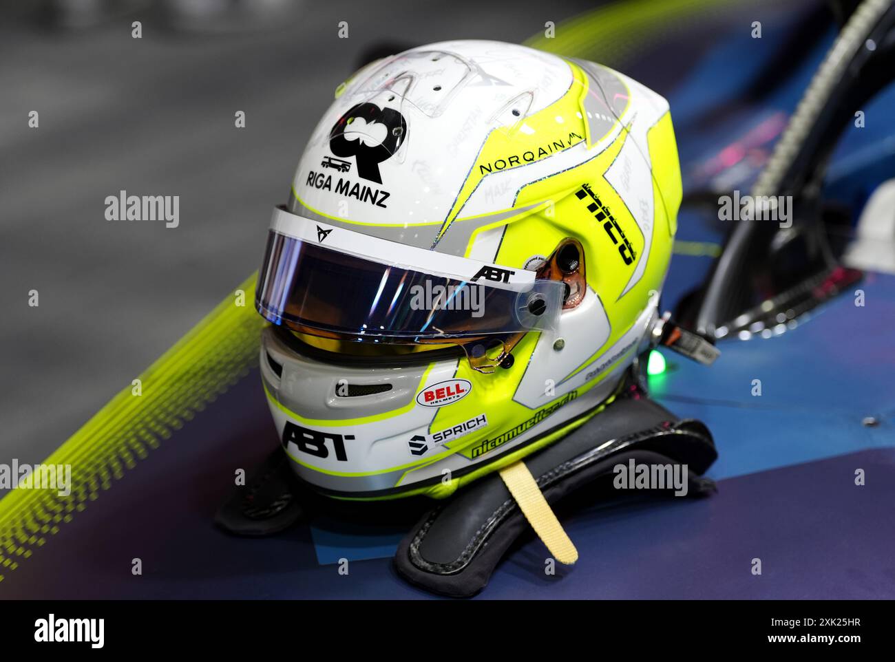 The helmet of ABT CUPRA Formula E Team's Nico Muller on day one of the 2024 Hankook London E ...