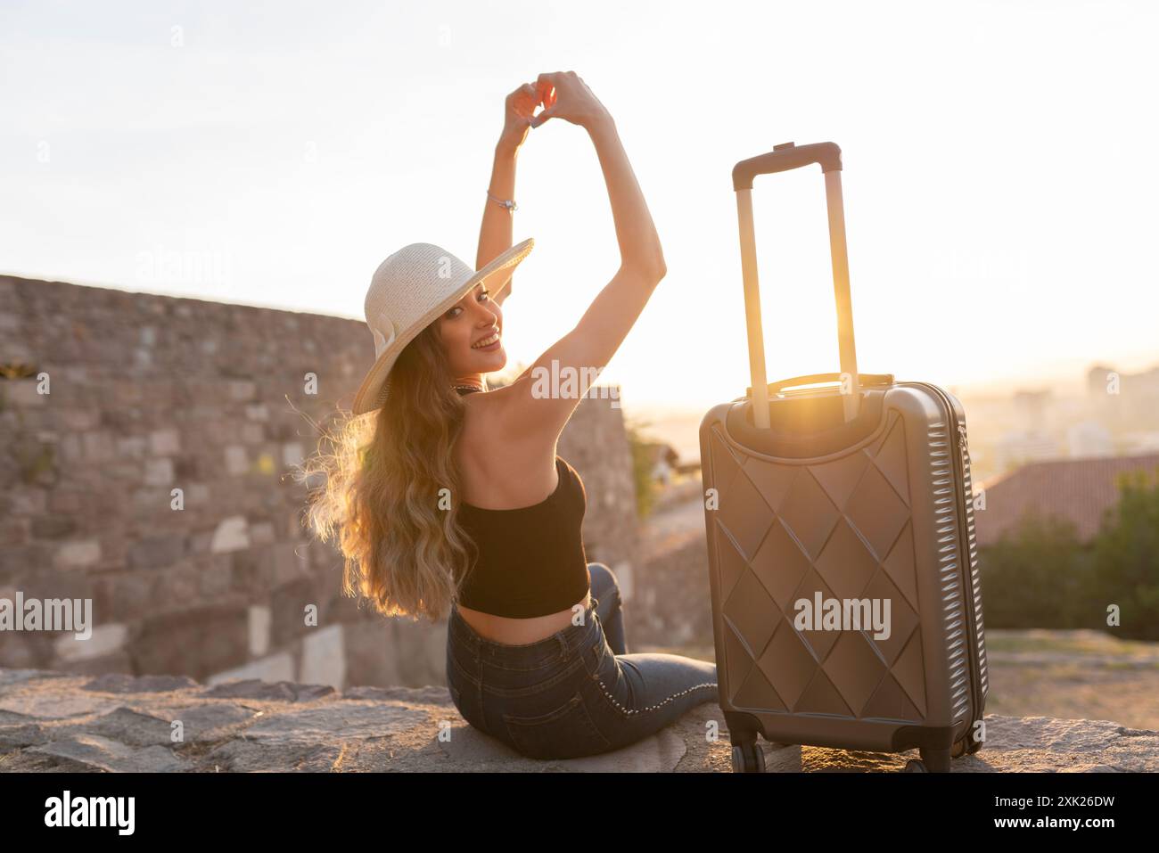 tourist woman on the street in a European city, tourism in Europe ...