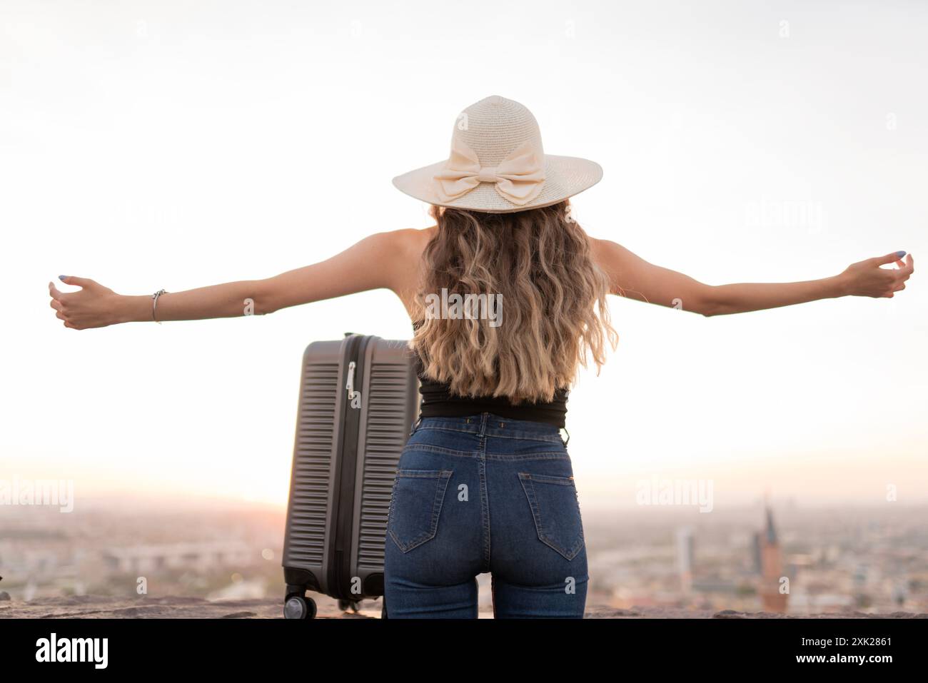 tourist woman on the street in a European city, tourism in Europe ...