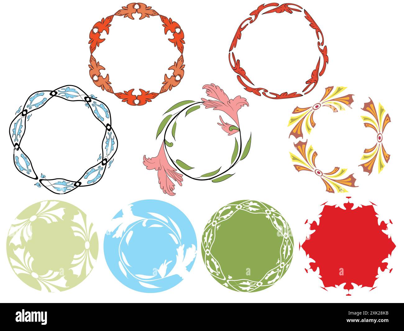 Vintage set of vector round elements; Different colorful design ...