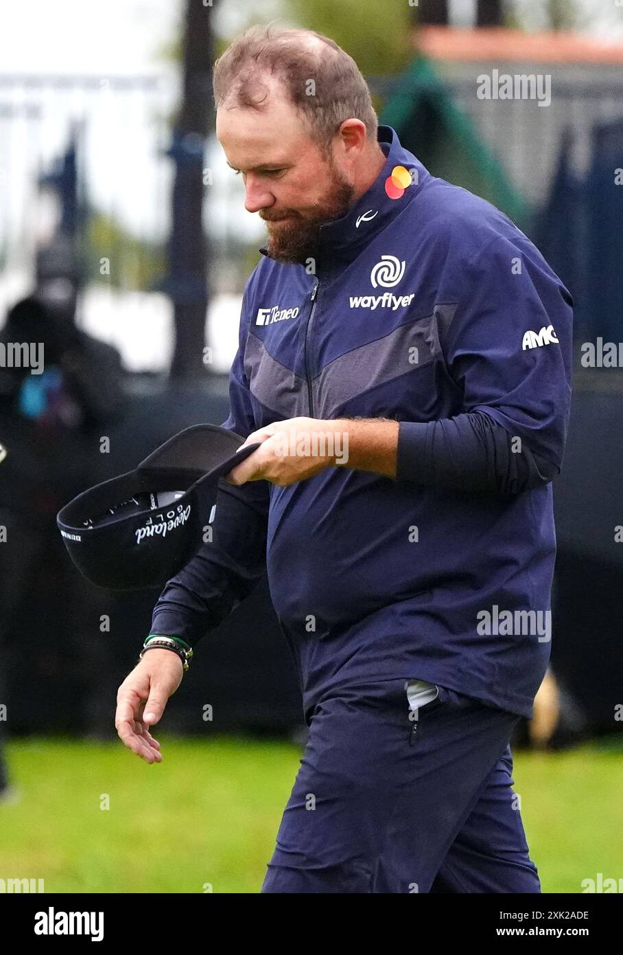Ireland's Shane Lowry reacts after his round on the 18th during day ...