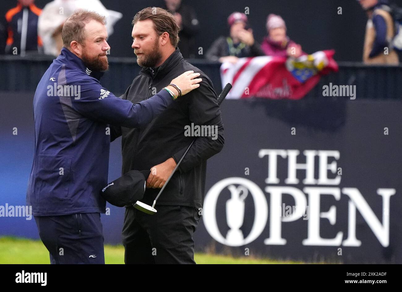 Ireland's Shane Lowry (left) and England's Daniel Brown after their ...