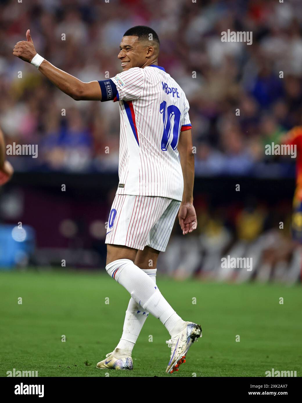 MUNICH, GERMANY - JULY 09: Kylian Mbappe of France reacts during the ...
