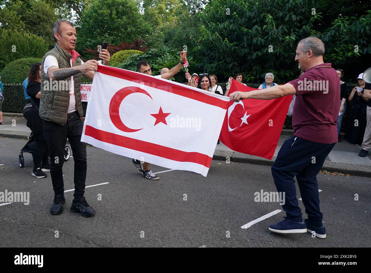 Pro-Turkey protesters outside the Turkish Embassy in central London, to ...