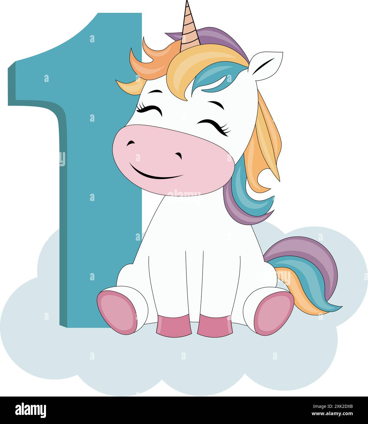 1 year birthday with cute cartoon unicorn Stock Vector Image & Art - Alamy