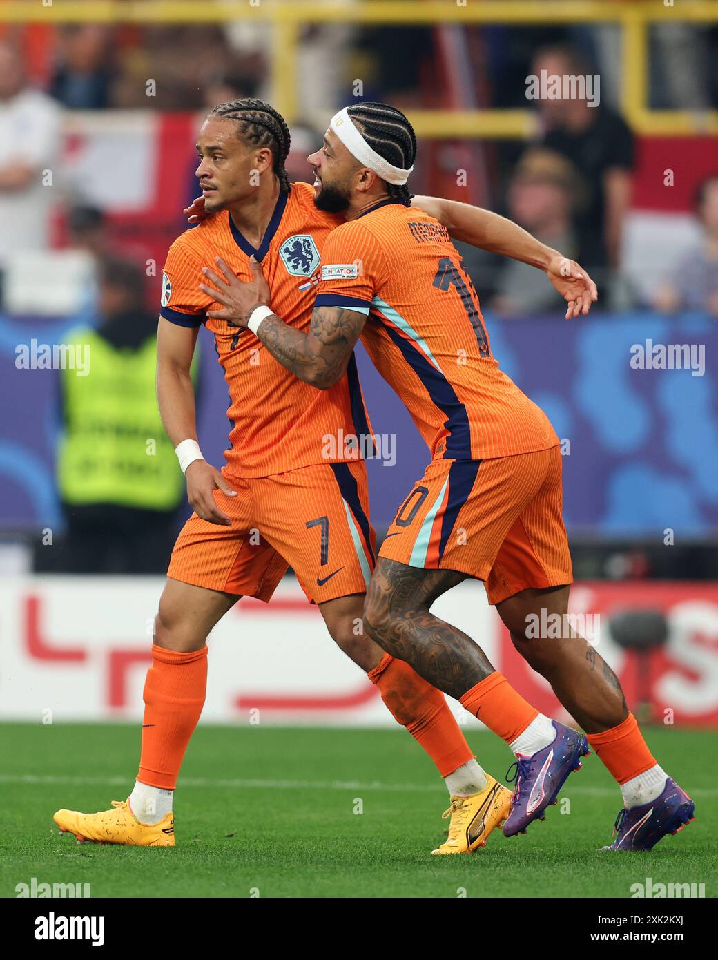 DORTMUND, GERMANY - JULY 10: Xavi Simons of Netherlands celebrates as ...