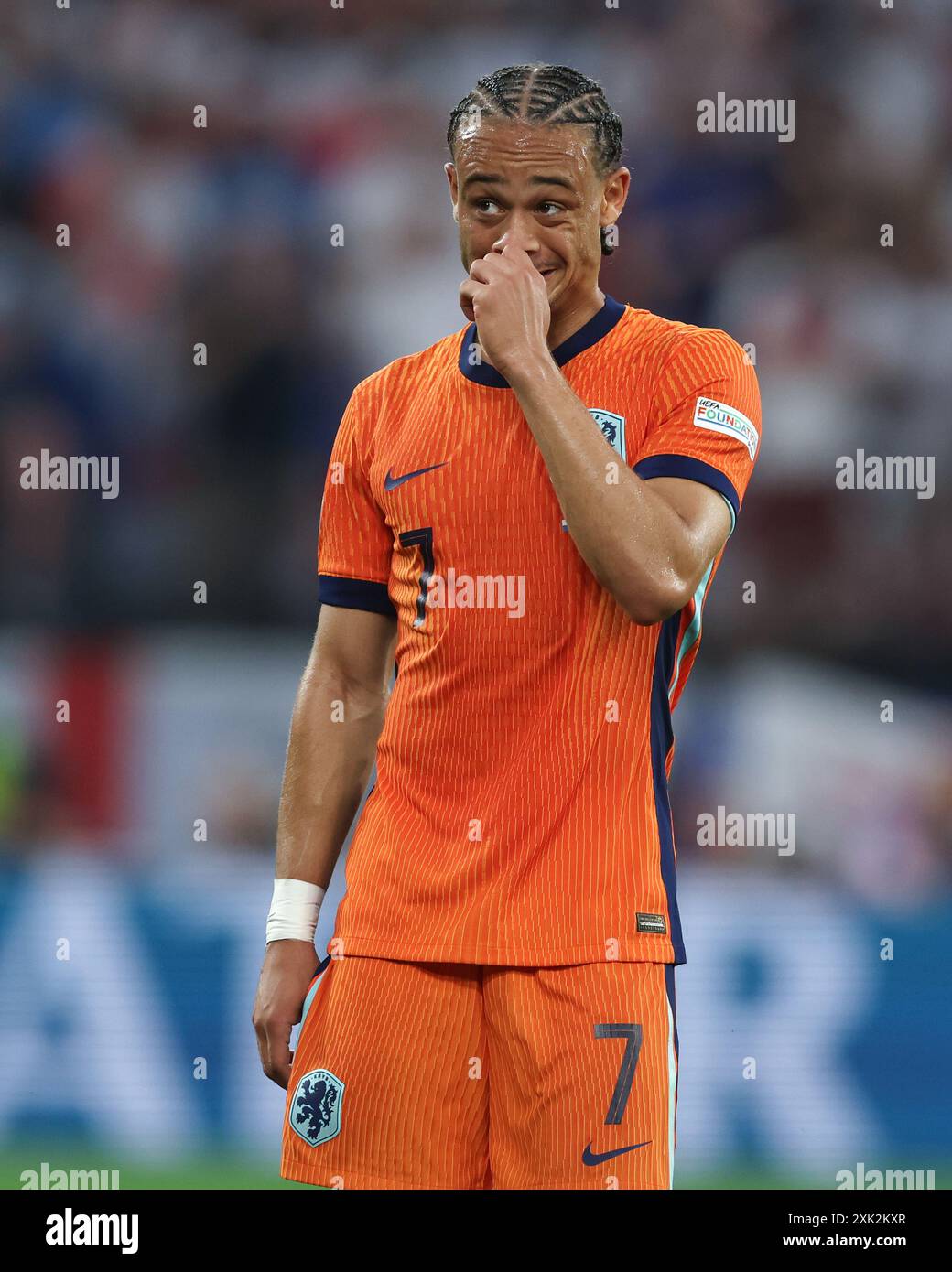 DORTMUND, GERMANY - JULY 10: Xavi Simons of Netherlands reacts during ...