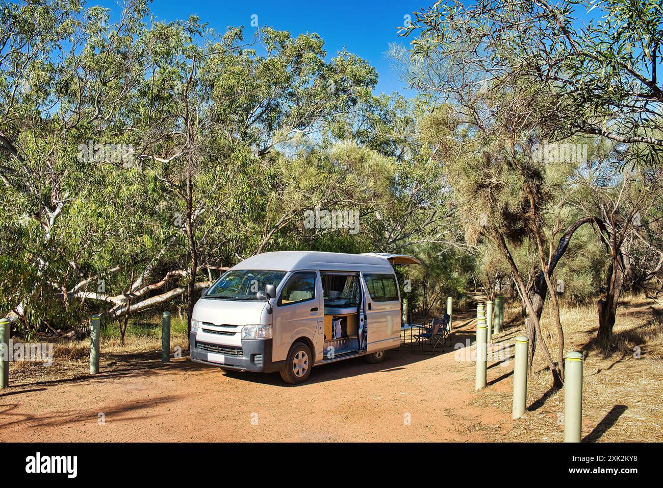 Compact motorhome on a beautiful spot on a camping ground in the ...