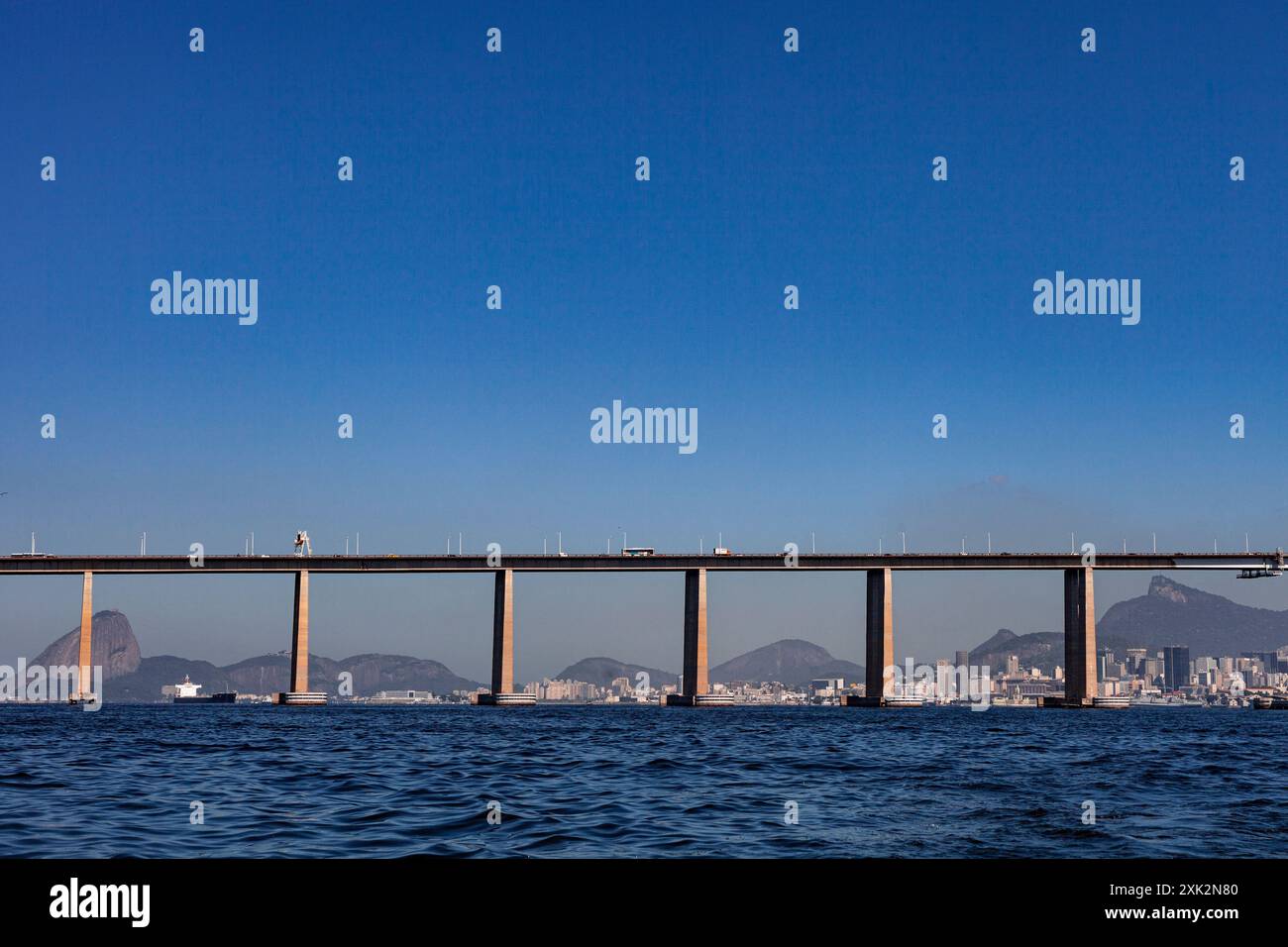 Rio-Niteroi bridge at Guanabara bay - Sugar Loaf at left and Christ the ...