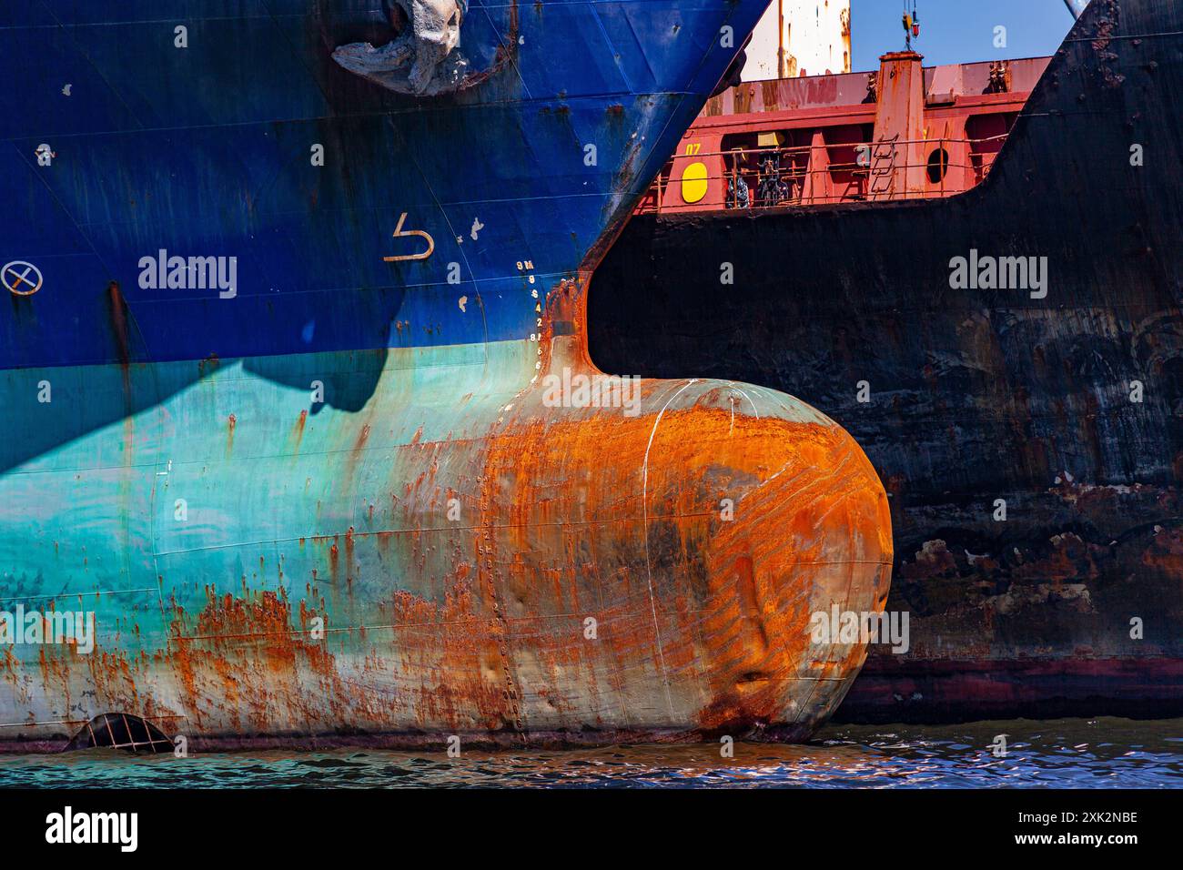 Rust on ship hull - vessel anchored in Guanabara Bay. Rio de Janeiro ...