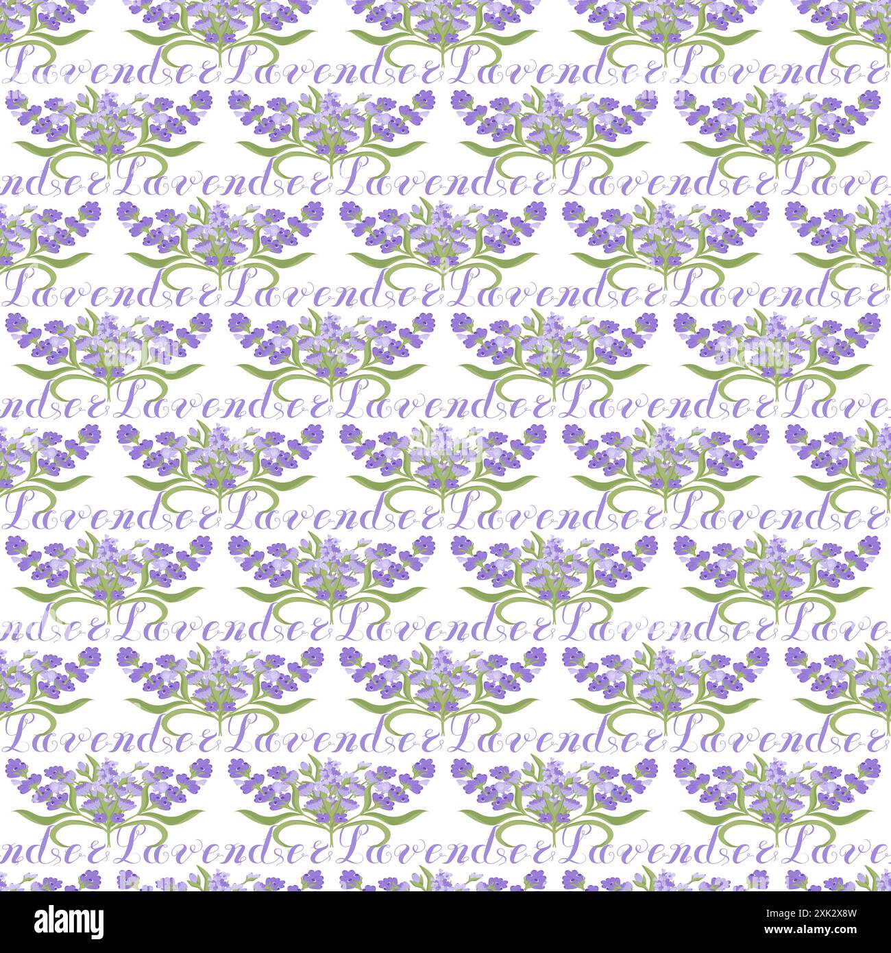 Lavender. Seamless pattern with flowers and the calligraphic word ...
