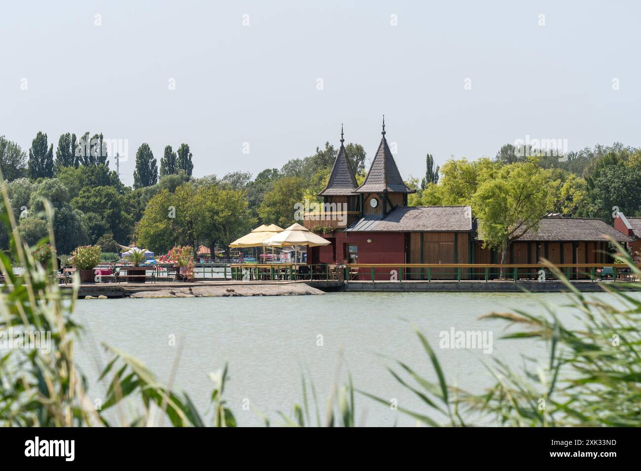 Old fashioned wooden harbor building on a Balaton lake beach Stock ...