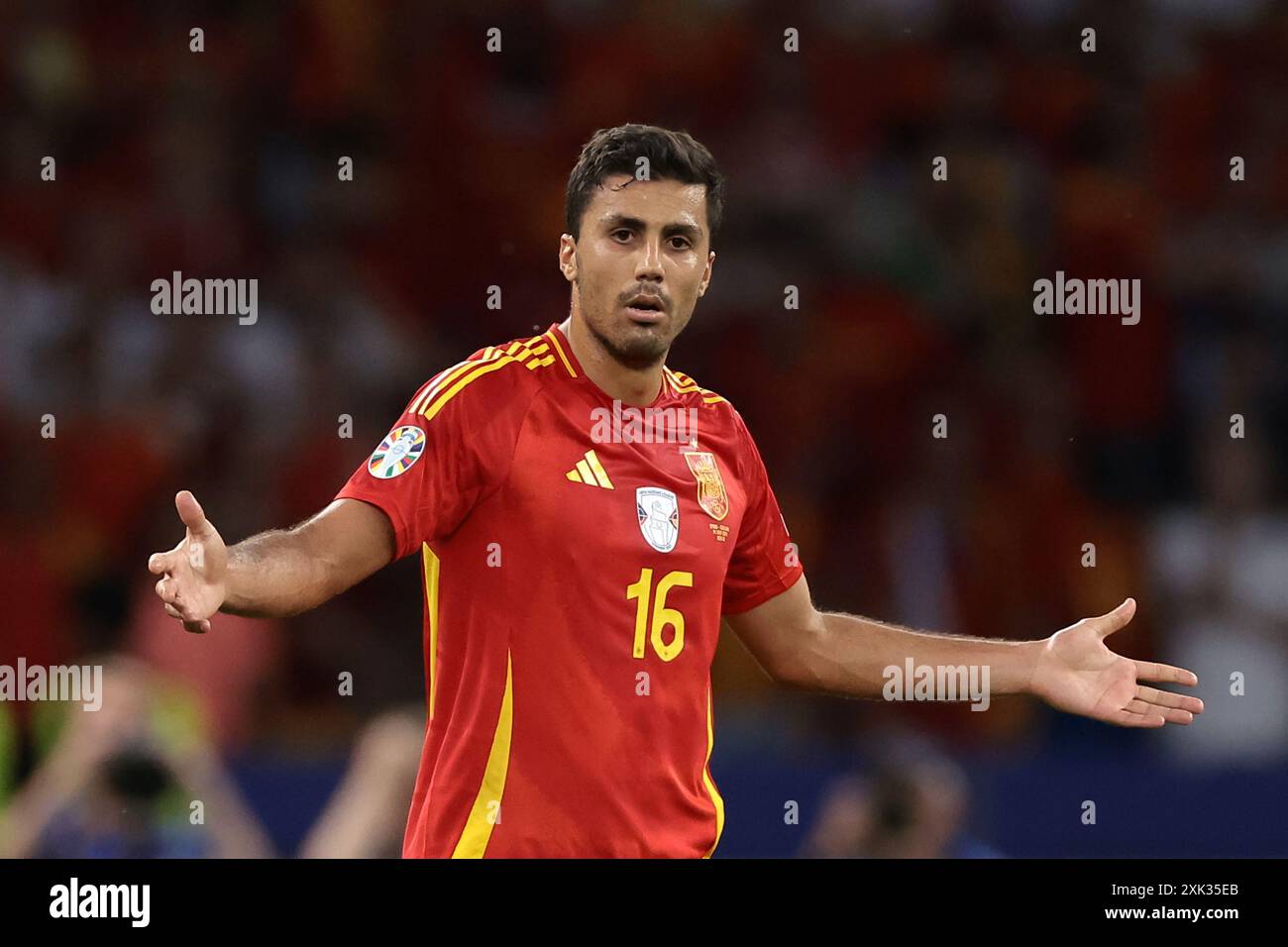 Berlin, Germany, 14th July 2024. Rodri of Spain reacts during the UEFA ...