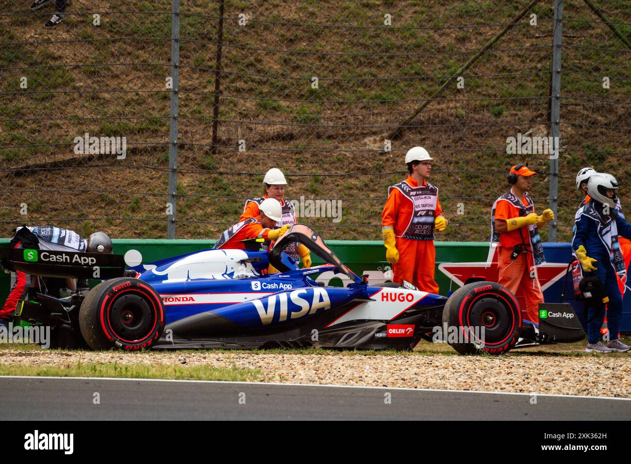Budapest, Hungary - 20 JUL 2024 - #22 Yuki Tsunoda's crashed VCARB01 ...