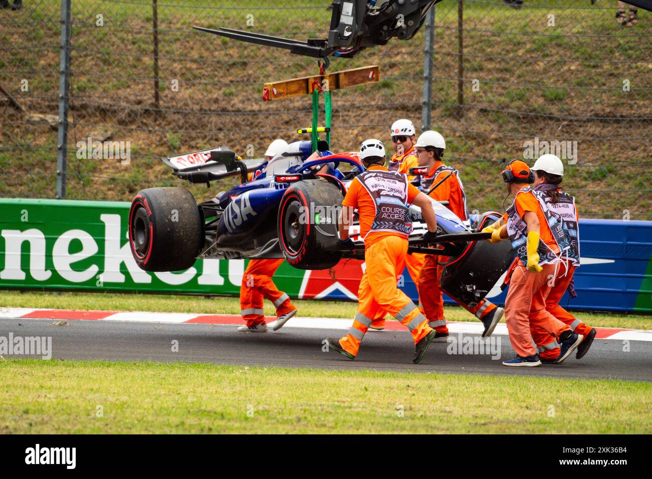 Budapest, Hungary - 20 JUL 2024 - #22 Yuki Tsunoda's crashed VCARB01 ...