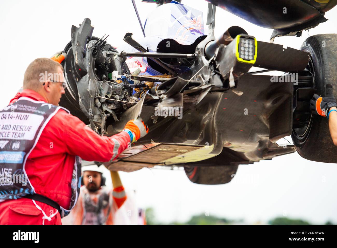 Budapest, Hungary - 20 JUL 2024 - #22 Yuki Tsunoda's crashed VCARB01 ...