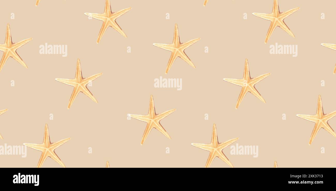 Starfish Watercolor Under the sea hand drawn seamless pattern on a ...