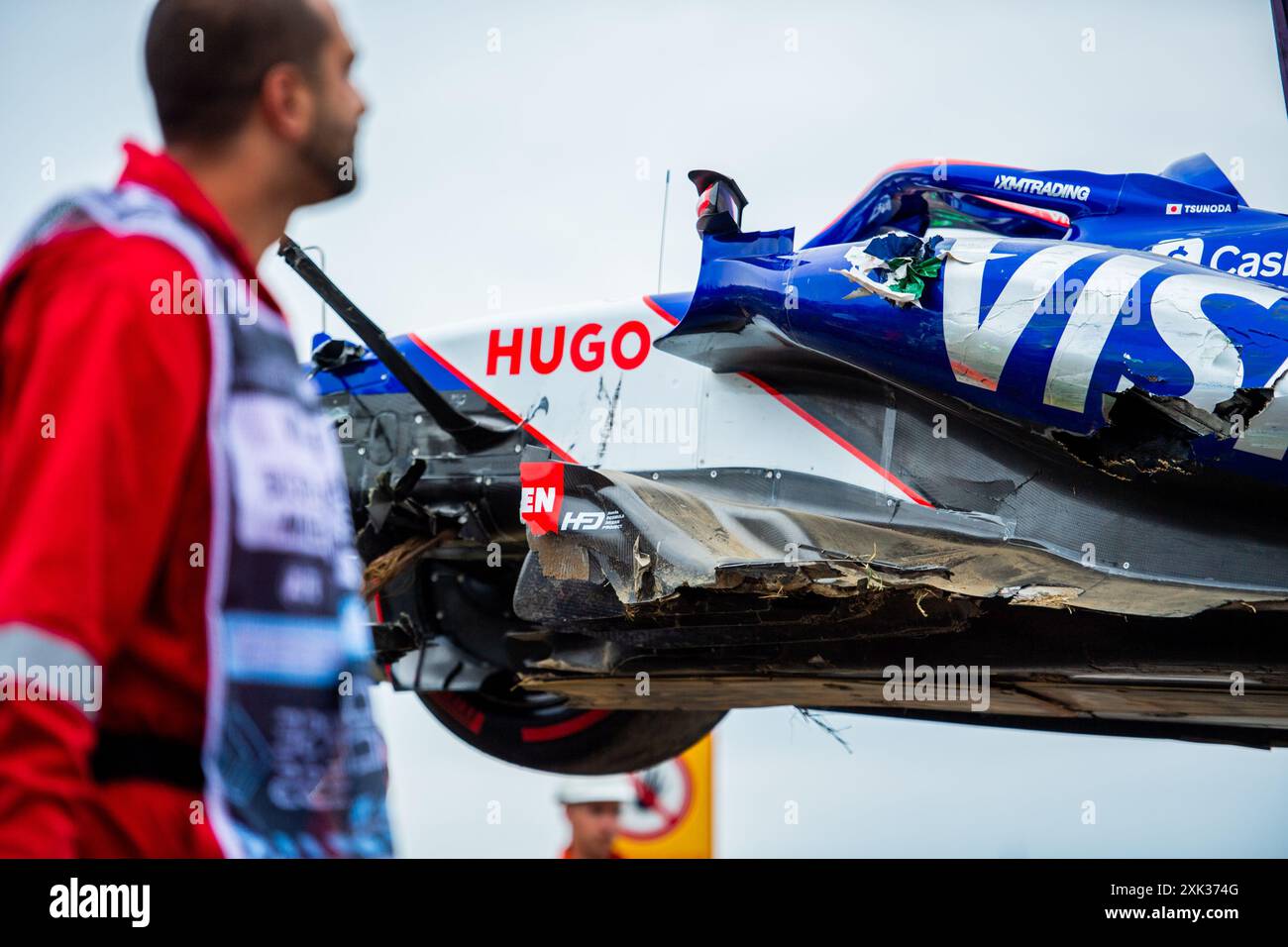 Budapest, Hungary - 20 JUL 2024 - #22 Yuki Tsunoda's crashed VCARB01 ...