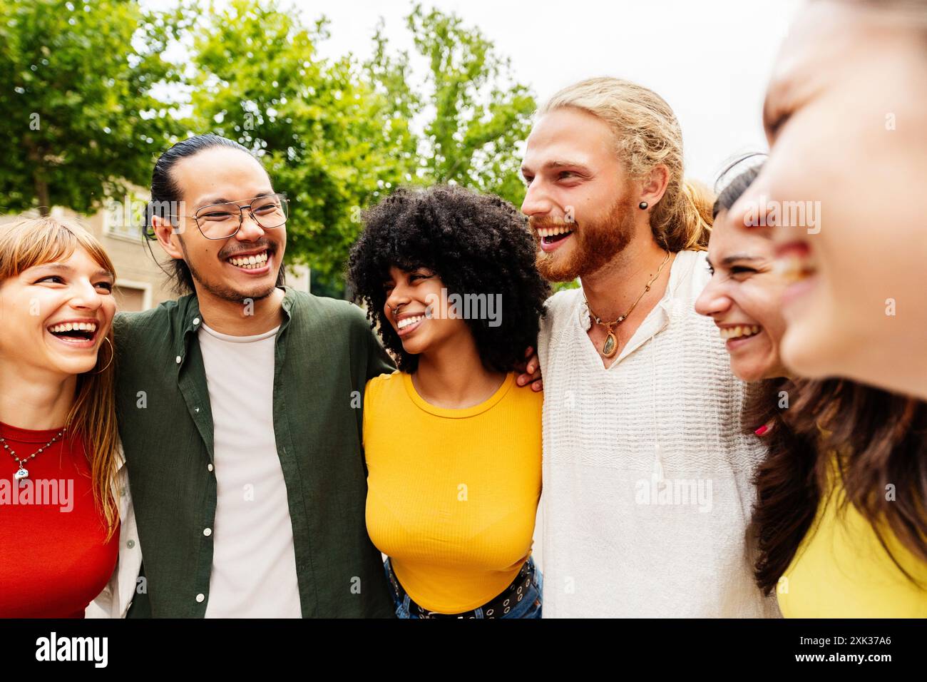 Young group of diverse people having fun together outside Stock Photo ...