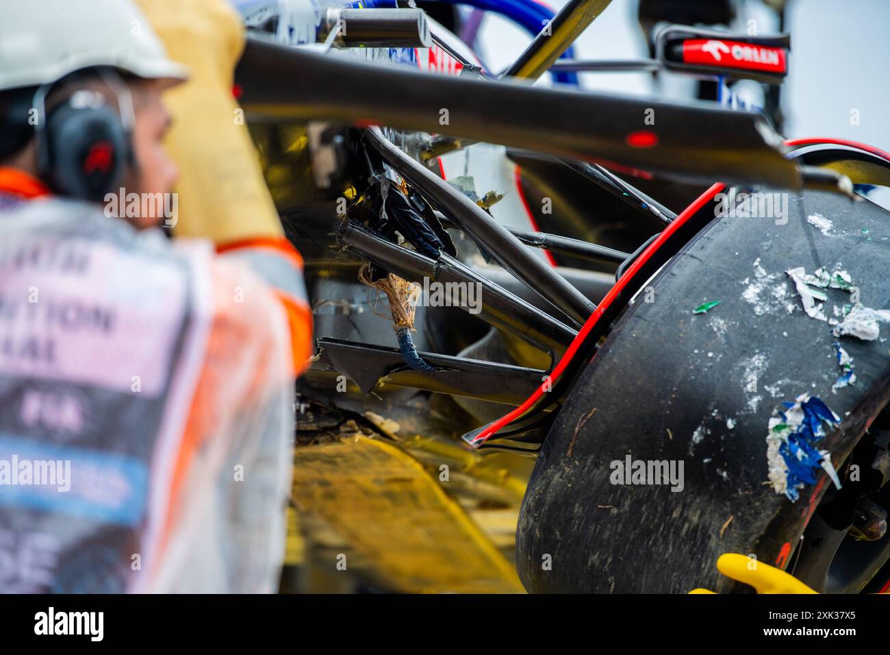 Budapest, Hungary - 20 JUL 2024 - #22 Yuki Tsunoda's crashed VCARB01 ...