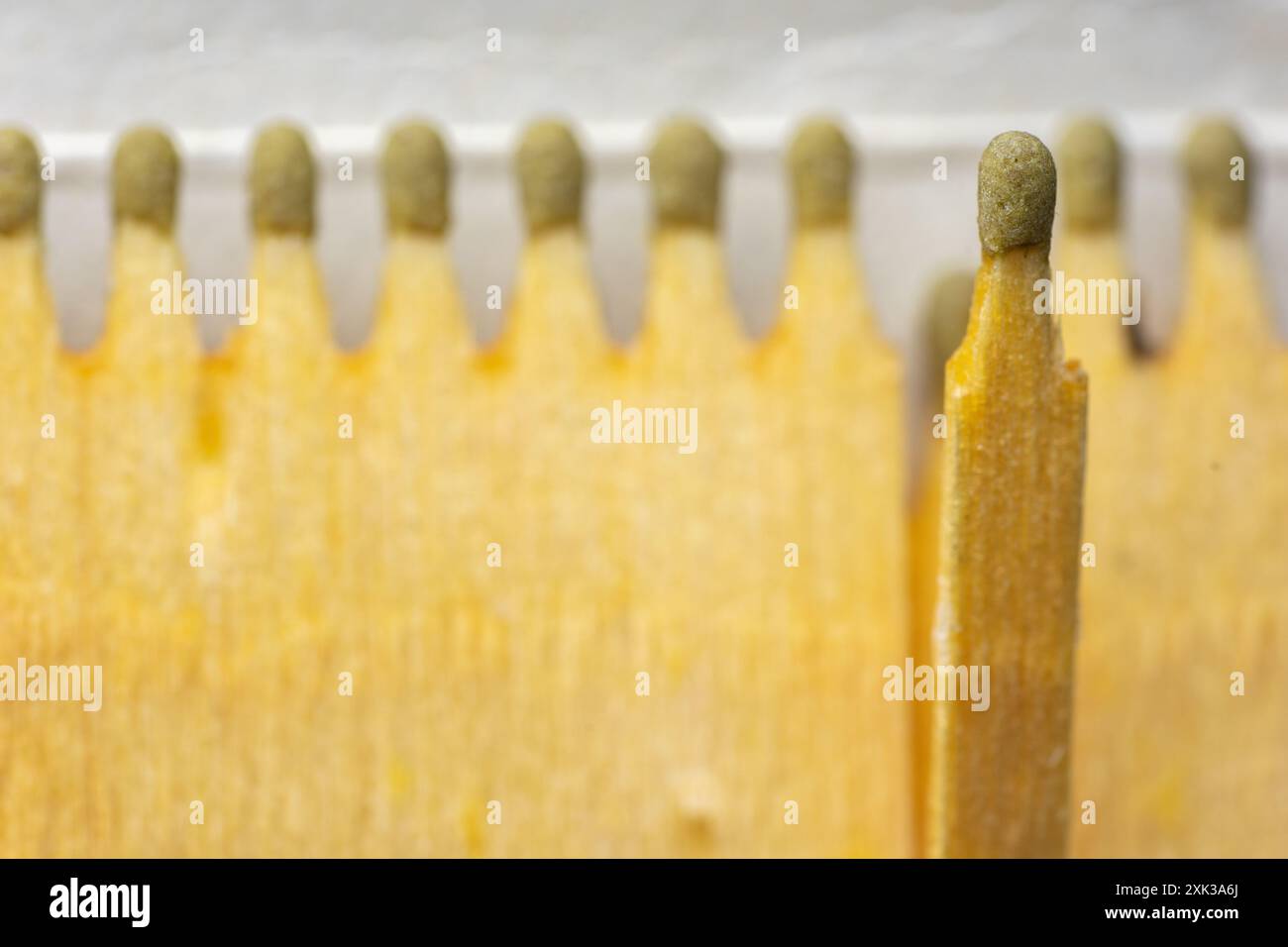 Set of wooden matches with the head or green flammable material. a ...