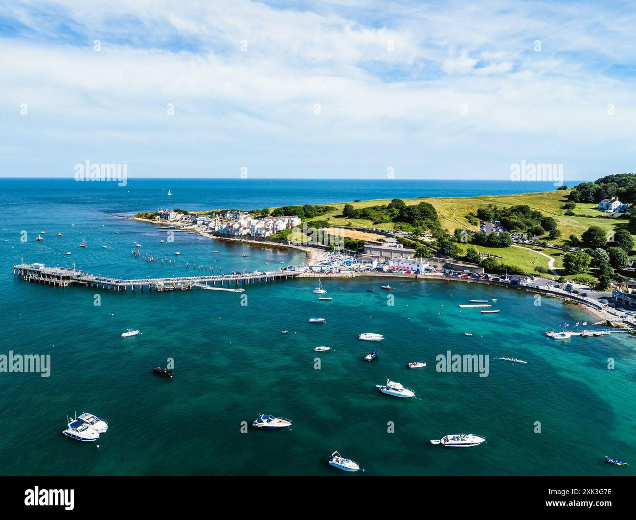Swanage and Swanage Bay from a drone, Jurassic Coast, Dorset Coast ...