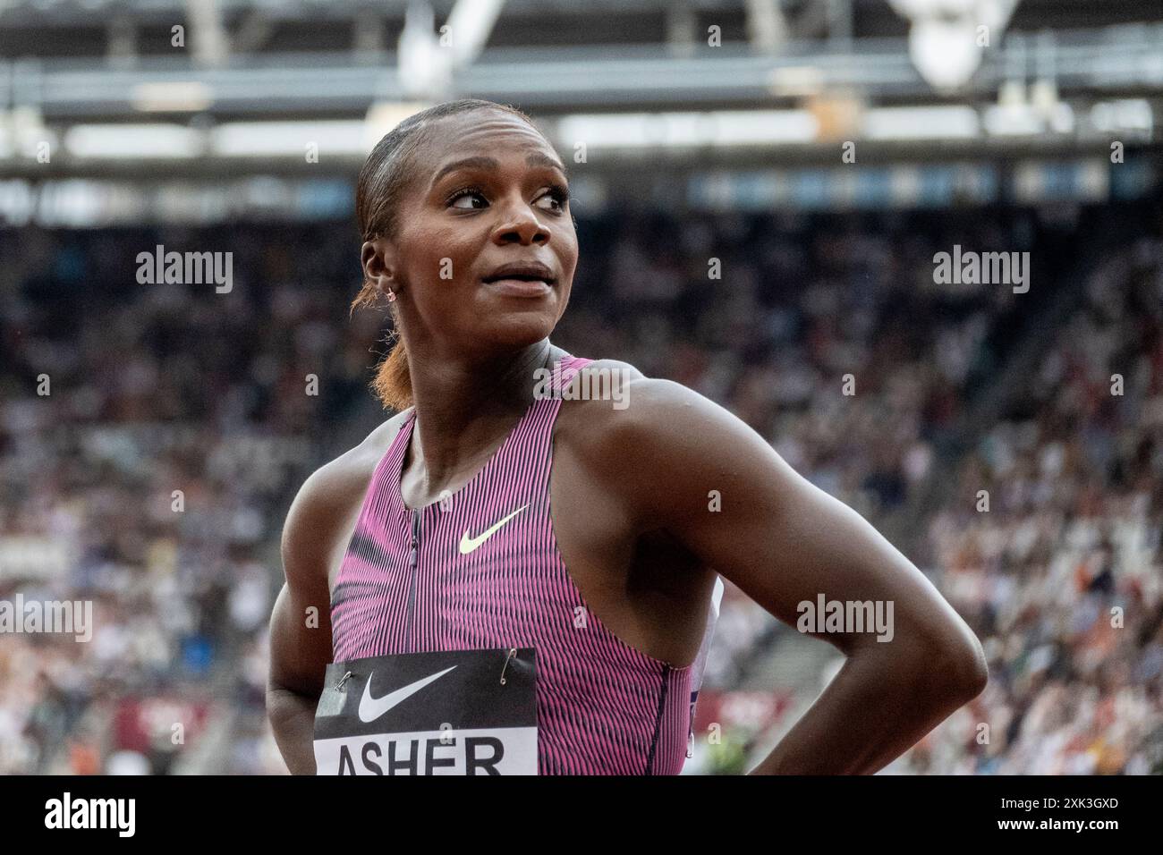 London, UK. 20 July 2024. Dina Asher-Smith (GB) after finishing 3rd in ...