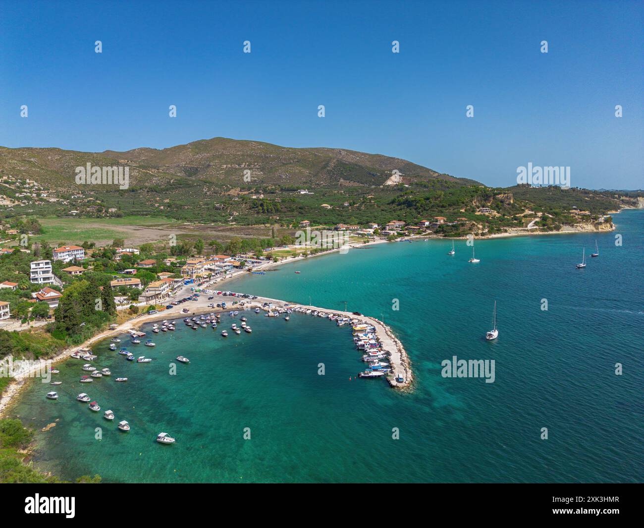 Aerial panoramic view over Keri beach in Zakynthos island in Greece ...