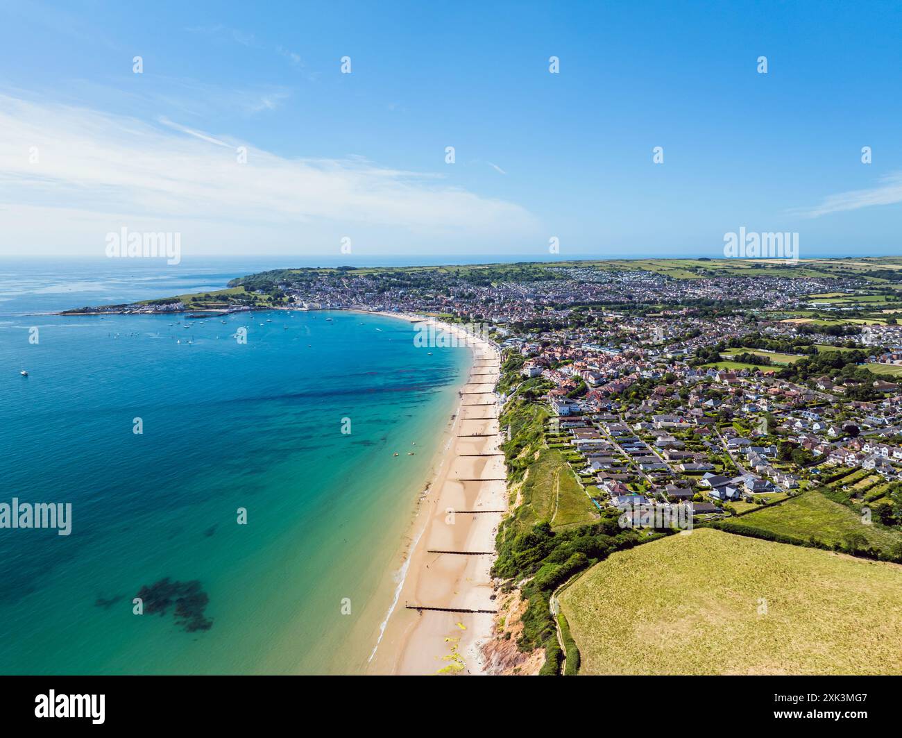 Swanage from Ballard Cliff from a drone, Jurassic Coast, Dorset Coast ...