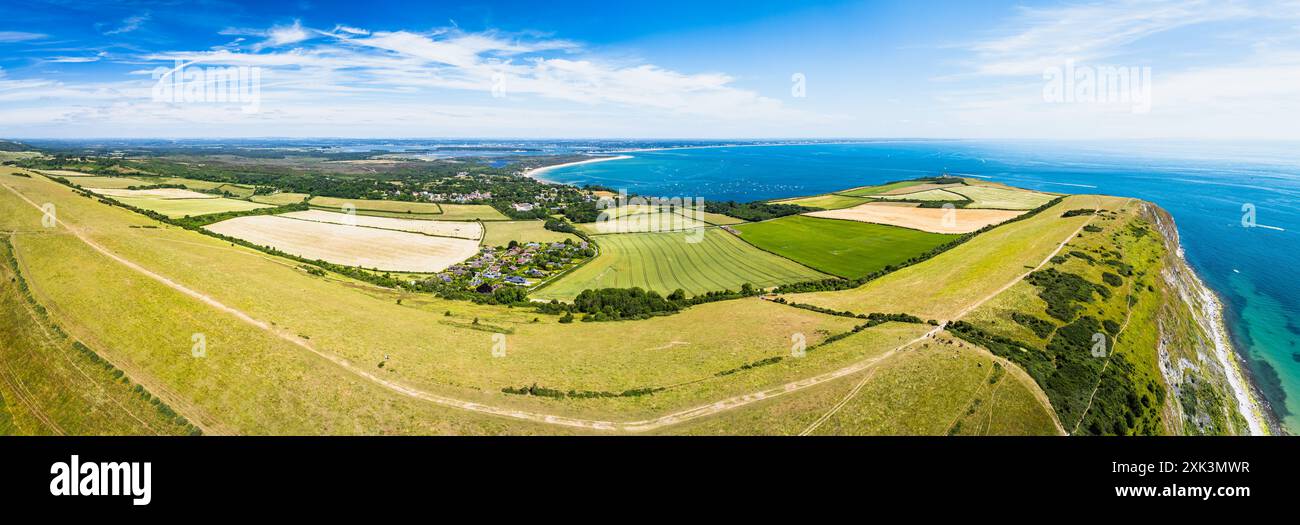 Panorama of Ballard Cliff over Studland from a drone, Jurassic Coast ...