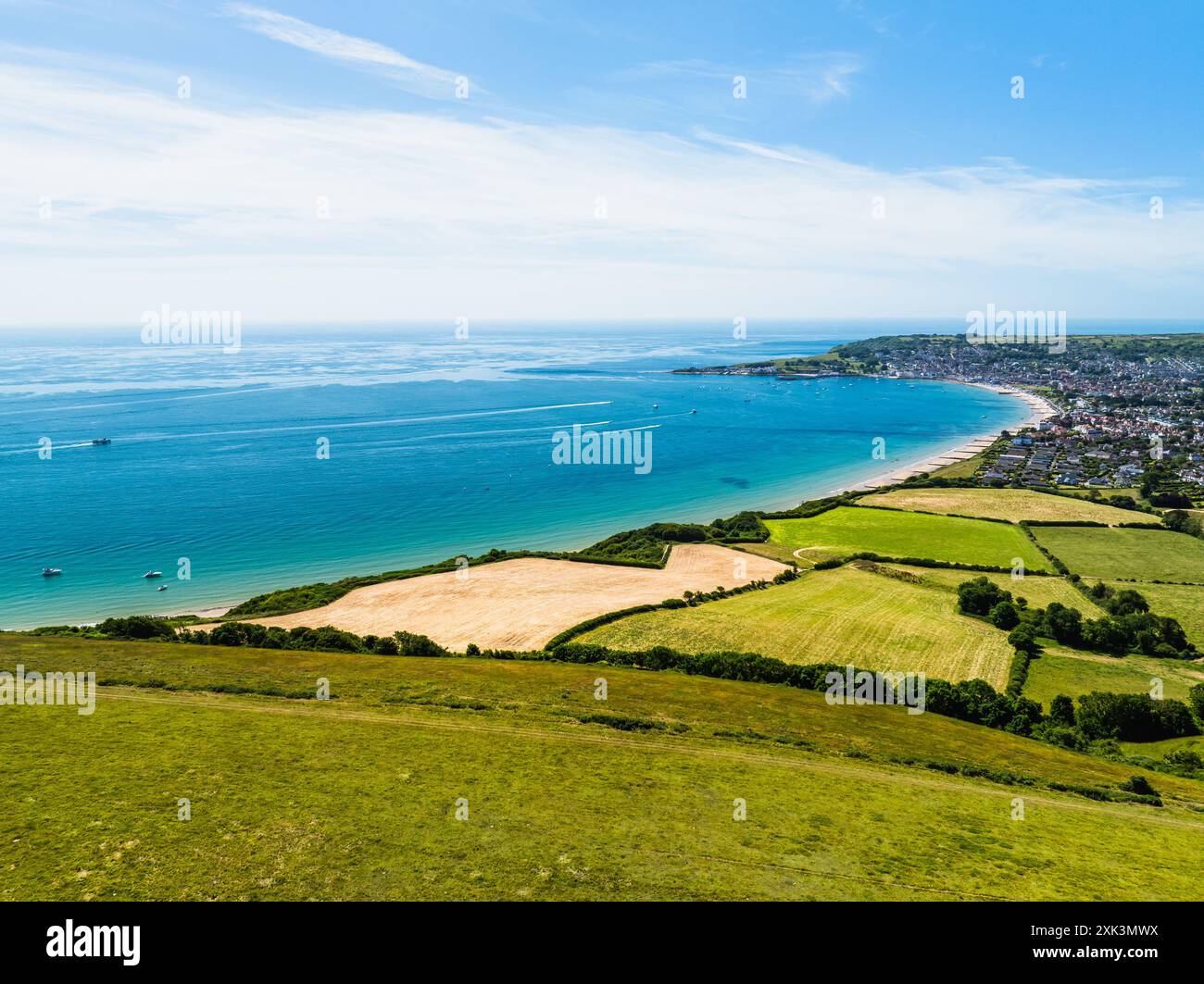 Swanage from Ballard Cliff from a drone, Jurassic Coast, Dorset Coast ...