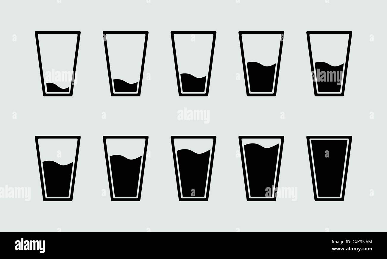Water glass icon set in black color. Glass water level. Glass of water ...